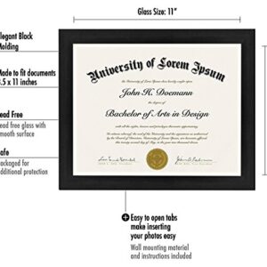 Americanflat 8.5x11 Diploma Frame in Black with Shatter Resistant Glass - Horizontal and Vertical Formats for Wall and Tabletop