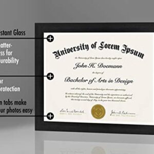 Americanflat 8.5x11 Diploma Frame in Black with Shatter Resistant Glass - Horizontal and Vertical Formats for Wall and Tabletop