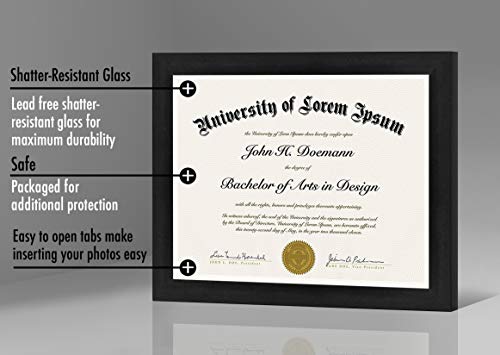 Americanflat 8.5x11 Diploma Frame in Black with Shatter Resistant Glass - Horizontal and Vertical Formats for Wall and Tabletop