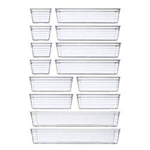 14 pcs clear plastic drawer organizer tray for makeup, kitchen utensils, jewelries and gadgets