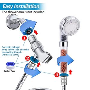 FASTRAS LED Shower Head with Handheld, Shower Head High Pressure Shower Head with Hose, Holder & PTFE Tape etc, 3 Water Temperature-Controlled Water Saving Filtered Shower Head for Dry Skin& Hair…