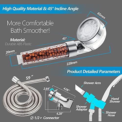 FASTRAS LED Shower Head with Handheld, Shower Head High Pressure Shower Head with Hose, Holder & PTFE Tape etc, 3 Water Temperature-Controlled Water Saving Filtered Shower Head for Dry Skin& Hair…