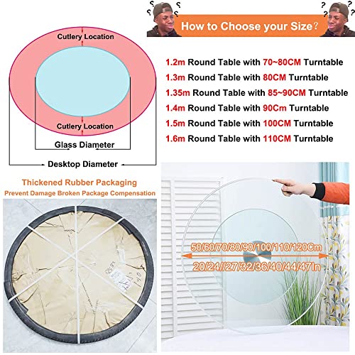 Keros 60cm/24in Glass Lazy Susan Turntable Kitchen Serving Plate, Dining Table Centerpiece For Home Office Birthday Parties, Heavy Duty Rotating Tray Tabletop Organizer 50cm/20in (Size : 60cm/24Inch)