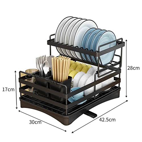 2 Tier Dish Drainer Rack, Large Capacity Kitchen Countertop Organizer, with 360° Rotation Guide Sink Tray & Chopstick Holder, for Above The Sink