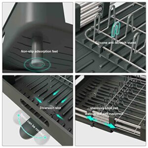 Expandable Dish Rack, Multi-Purpose Stainless Steel countertop Dish Drainer, with Swivel Drainage Spout & Non-Slip Silicone Bracket