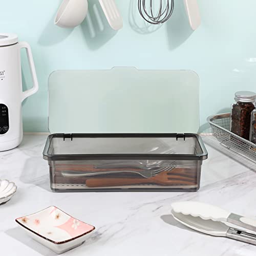 Cabilock Kitchen Drawer Organizer With Lid:3 Pcs Flatware Tray Silverware Tray Kitchen Cutlery Tray and Utensil Storage Container for Flatware and Silverware