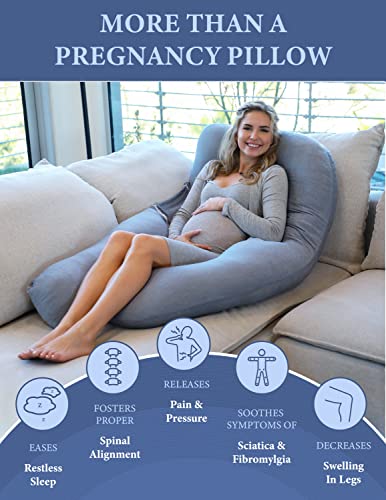 Pharmedoc Pregnancy Pillows, U-Shape Full Body Pillow – Cooling Cover Dark Grey – Pregnancy Pillows for Sleeping – Body Pillows for Adults, Maternity Pillow and Pregnancy Must Haves