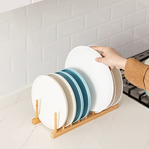 HBlife 2pcs Bamboo Dish Plate Bowl Cup Book Pot Lid Cutting Board Drying Rack Stand Drainer Storage Holder Organizer Kitchen Cabinet（Keep Dry）