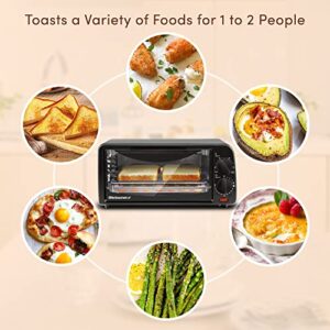 Elite Gourmet ETO236 Personal 2 Slice Countertop Toaster Oven with 15 Minute Timer Includes Pan and Wire Rack, Bake, Broil, Toast, Black