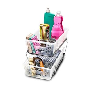 madesmart 2-Tier Organizer Slide-Out Baskets with Handles, Space Saving, Multi-Purpose Storage & BPA-Free, Large, Frost-with Dividers