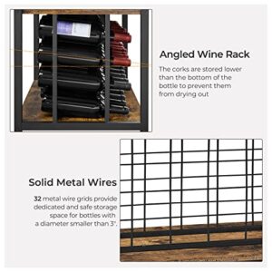 Yaheetech Wine Bakers Rack, 32-Bottle Wine Rack Freestanding Floor with Glass Holder & 6 Hooks, Industrial Coffee Bar Wine Rack Table Wine Bar Cabinet for Kitchen, Dining Room, Rustic Brown