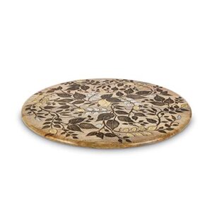 gg inlay/laser leaf lazy susan other decor, 22inl x 22inw x 2.5inh, brown