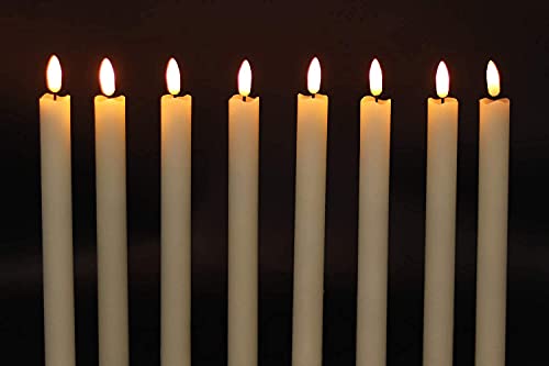 GenSwin Flameless Ivory Taper Candles Flickering with 10-Key Remote, Battery Operated Led Warm 3D Wick Light Window Candles Real Wax Pack of 6, Christmas Home Wedding Decor(0.78 X 9.64 Inch)