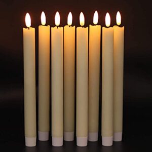 GenSwin Flameless Ivory Taper Candles Flickering with 10-Key Remote, Battery Operated Led Warm 3D Wick Light Window Candles Real Wax Pack of 6, Christmas Home Wedding Decor(0.78 X 9.64 Inch)