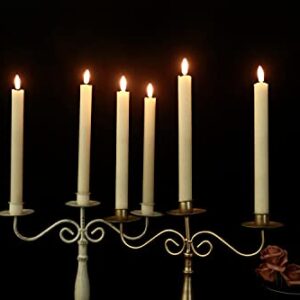 GenSwin Flameless Ivory Taper Candles Flickering with 10-Key Remote, Battery Operated Led Warm 3D Wick Light Window Candles Real Wax Pack of 6, Christmas Home Wedding Decor(0.78 X 9.64 Inch)