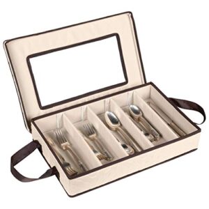 flatware storage case – tableware utensil chest – durable 5 compartment silverware container with removable lid and easy to carry handles – large capacity keeps your cutlery organized and protected