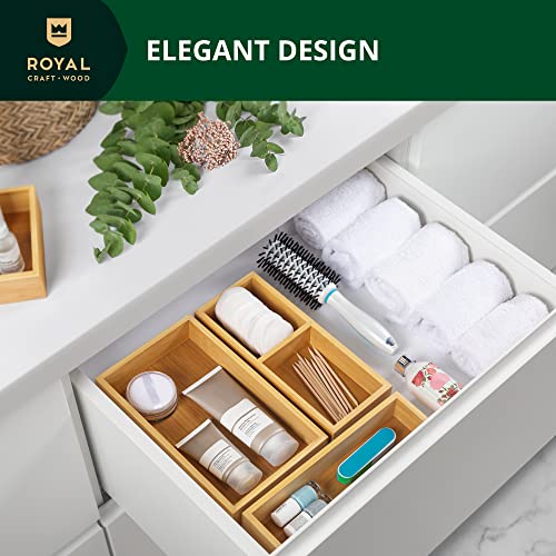 ROYAL CRAFT WOOD Expandable Luxury Bamboo Kitchen Drawer Organizer - Silverware Organizer with Storage Box Set of 3