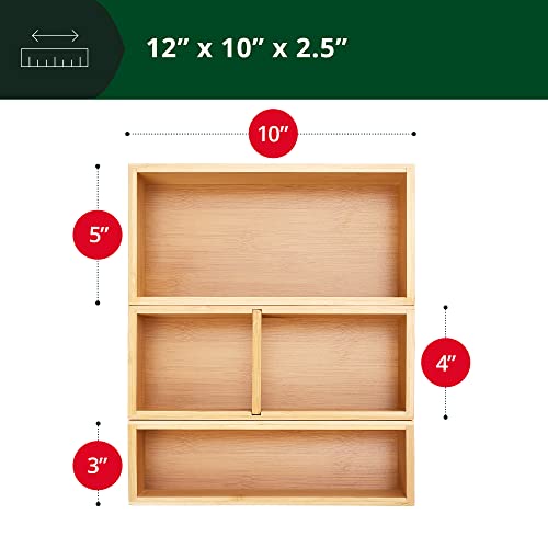 ROYAL CRAFT WOOD Expandable Luxury Bamboo Kitchen Drawer Organizer - Silverware Organizer with Storage Box Set of 3