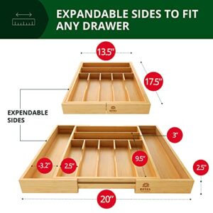 ROYAL CRAFT WOOD Expandable Luxury Bamboo Kitchen Drawer Organizer - Silverware Organizer with Storage Box Set of 3