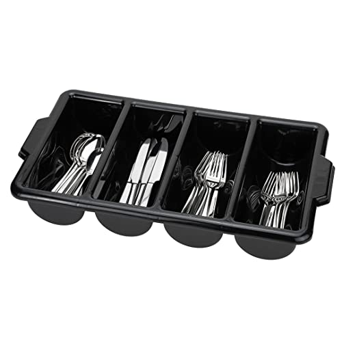 RW Clean 21.9 x 14.2 x 3.5 Inch Silverware Organizer, 1 Crack-Resistant Cutlery Tray - 4 Compartments, Built-In Handles, Black Plastic Utensils Drawer Holder, Wrap-Resistant, For Kitchen Organization