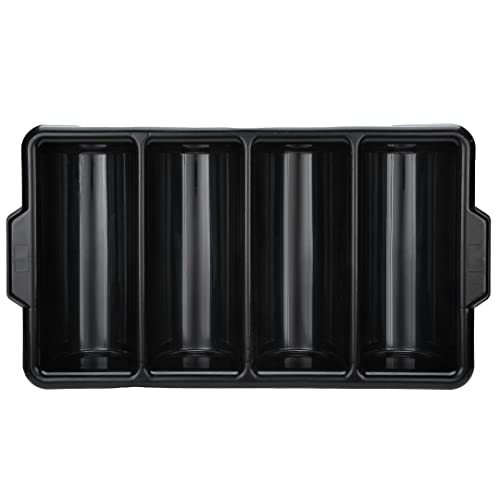 RW Clean 21.9 x 14.2 x 3.5 Inch Silverware Organizer, 1 Crack-Resistant Cutlery Tray - 4 Compartments, Built-In Handles, Black Plastic Utensils Drawer Holder, Wrap-Resistant, For Kitchen Organization