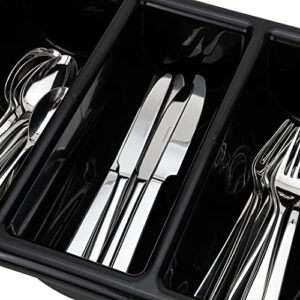 RW Clean 21.9 x 14.2 x 3.5 Inch Silverware Organizer, 1 Crack-Resistant Cutlery Tray - 4 Compartments, Built-In Handles, Black Plastic Utensils Drawer Holder, Wrap-Resistant, For Kitchen Organization