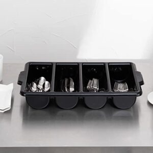 RW Clean 21.9 x 14.2 x 3.5 Inch Silverware Organizer, 1 Crack-Resistant Cutlery Tray - 4 Compartments, Built-In Handles, Black Plastic Utensils Drawer Holder, Wrap-Resistant, For Kitchen Organization