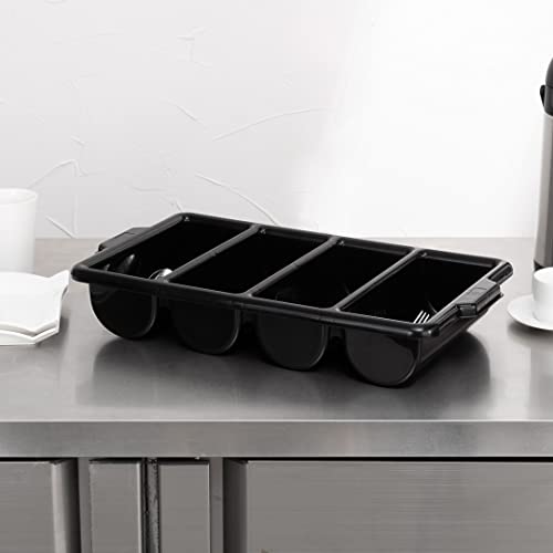 RW Clean 21.9 x 14.2 x 3.5 Inch Silverware Organizer, 1 Crack-Resistant Cutlery Tray - 4 Compartments, Built-In Handles, Black Plastic Utensils Drawer Holder, Wrap-Resistant, For Kitchen Organization