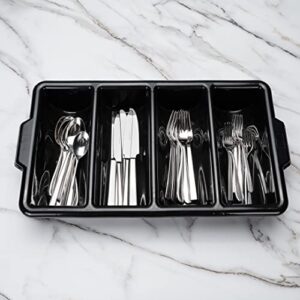 RW Clean 21.9 x 14.2 x 3.5 Inch Silverware Organizer, 1 Crack-Resistant Cutlery Tray - 4 Compartments, Built-In Handles, Black Plastic Utensils Drawer Holder, Wrap-Resistant, For Kitchen Organization