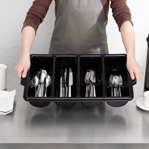 RW Clean 21.9 x 14.2 x 3.5 Inch Silverware Organizer, 1 Crack-Resistant Cutlery Tray - 4 Compartments, Built-In Handles, Black Plastic Utensils Drawer Holder, Wrap-Resistant, For Kitchen Organization