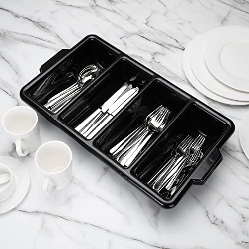 RW Clean 21.9 x 14.2 x 3.5 Inch Silverware Organizer, 1 Crack-Resistant Cutlery Tray - 4 Compartments, Built-In Handles, Black Plastic Utensils Drawer Holder, Wrap-Resistant, For Kitchen Organization