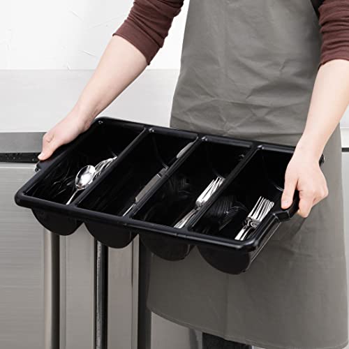 RW Clean 21.9 x 14.2 x 3.5 Inch Silverware Organizer, 1 Crack-Resistant Cutlery Tray - 4 Compartments, Built-In Handles, Black Plastic Utensils Drawer Holder, Wrap-Resistant, For Kitchen Organization