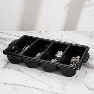 RW Clean 21.9 x 14.2 x 3.5 Inch Silverware Organizer, 1 Crack-Resistant Cutlery Tray - 4 Compartments, Built-In Handles, Black Plastic Utensils Drawer Holder, Wrap-Resistant, For Kitchen Organization