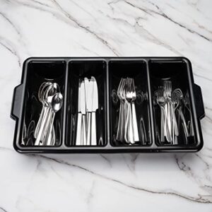 RW Clean 21.9 x 14.2 x 3.5 Inch Silverware Organizer, 1 Crack-Resistant Cutlery Tray - 4 Compartments, Built-In Handles, Black Plastic Utensils Drawer Holder, Wrap-Resistant, For Kitchen Organization