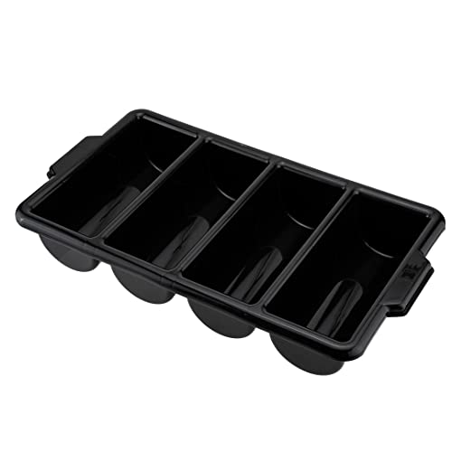 RW Clean 21.9 x 14.2 x 3.5 Inch Silverware Organizer, 1 Crack-Resistant Cutlery Tray - 4 Compartments, Built-In Handles, Black Plastic Utensils Drawer Holder, Wrap-Resistant, For Kitchen Organization