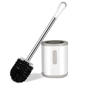 toilet brush and holder, compact size toilet bowl brush with stainless steel handle, small size plastic holder easy to hide, space saving for storage, drip-proof, easy to assemble, deep cleaning