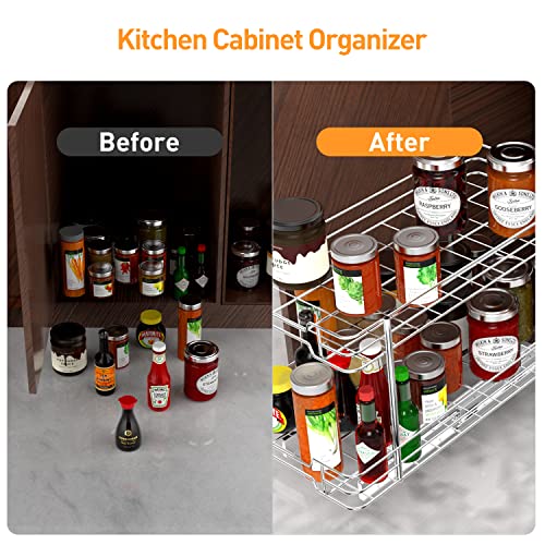 Blemoacha Pull Out Cabinet Organizer 21" D x 11" W,2 Tier Under Sink Organizers and Storage,Bathroom Organization Undersink Drawers Slide Out, Kitchen Sink Chrome Shelf Sliding Cabinet Basket