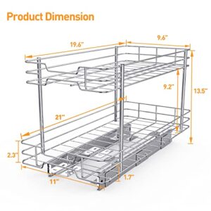 Blemoacha Pull Out Cabinet Organizer 21" D x 11" W,2 Tier Under Sink Organizers and Storage,Bathroom Organization Undersink Drawers Slide Out, Kitchen Sink Chrome Shelf Sliding Cabinet Basket