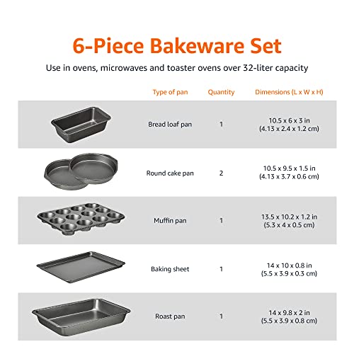 Amazon Basics 6-Piece Nonstick, Carbon Steel Oven Bakeware Baking Set