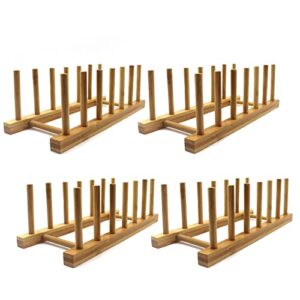 innerneed bamboo wooden plate racks dish stand holder kitchen storage cabinet organizer for dish / plate / bowl / cup / pot lid / cutting board (pack of 4)