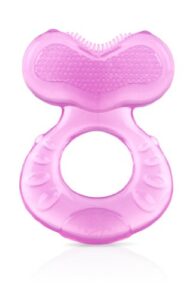 nuby silicone teethe-eez teether with bristles, includes hygienic case, pink