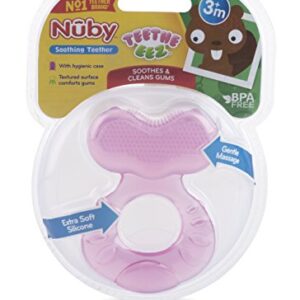 Nuby Silicone Teethe-eez Teether with Bristles, Includes Hygienic Case, Pink