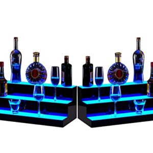 2 Pack LED Lighted Liquor Bottle Display Shelf,24-inch LED Bar Shelves for Liquor, 3-Step Lighted Liquor Bottle Shelf for Home/Commercial Bar, Acrylic Lighted Bottle Display with Remote & App Control