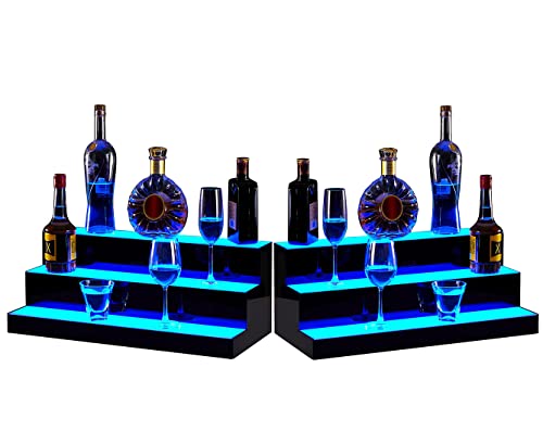 2 Pack LED Lighted Liquor Bottle Display Shelf,24-inch LED Bar Shelves for Liquor, 3-Step Lighted Liquor Bottle Shelf for Home/Commercial Bar, Acrylic Lighted Bottle Display with Remote & App Control