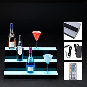 2 Pack LED Lighted Liquor Bottle Display Shelf,24-inch LED Bar Shelves for Liquor, 3-Step Lighted Liquor Bottle Shelf for Home/Commercial Bar, Acrylic Lighted Bottle Display with Remote & App Control