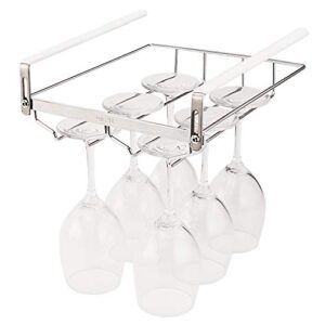 wine glass rack, stemware glass rack under cabinet hold up to 8 wine glasses / 3 rails stemware rack, adjustable stainless steel glasses holder storage hanger for kitchen, bar (silver)