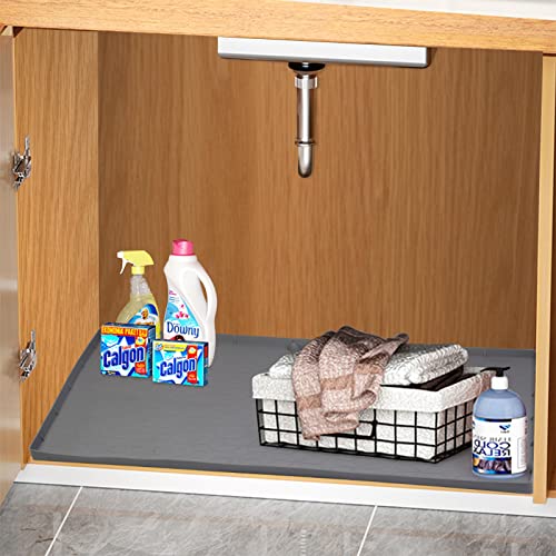 Jitner Under Sink Mat for Kitchen Waterproof, 34" x 22" Silicone Under Sink Tray, Flexible Sink Cabinet Protector Mats with Drain Hole for Kitchen ＆ Bathroom, Hold up to 3 Gallons Liquid