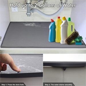 Jitner Under Sink Mat for Kitchen Waterproof, 34" x 22" Silicone Under Sink Tray, Flexible Sink Cabinet Protector Mats with Drain Hole for Kitchen ＆ Bathroom, Hold up to 3 Gallons Liquid