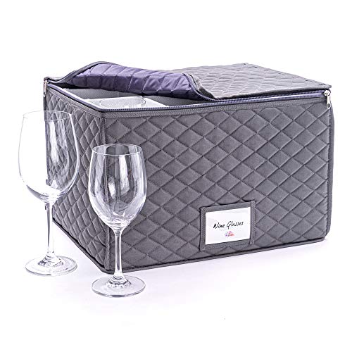 Wine Glass Storage - Protective Container Box for Stemware - Holds 12 Red or White Wine Glasses - Padded Glassware Storage Case with Dividers, Great for Protecting or Moving Tall Glassware.