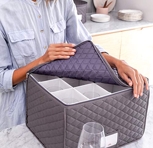 Wine Glass Storage - Protective Container Box for Stemware - Holds 12 Red or White Wine Glasses - Padded Glassware Storage Case with Dividers, Great for Protecting or Moving Tall Glassware.